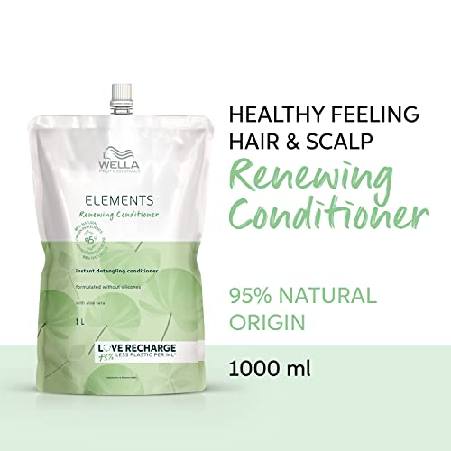Wella Professionals Elements Gentle Renewing Conditioner| Gentle, Silicone-Free| Instant Detangling Conditioner| 1 Liter Pouch | 33.8 Fl Oz