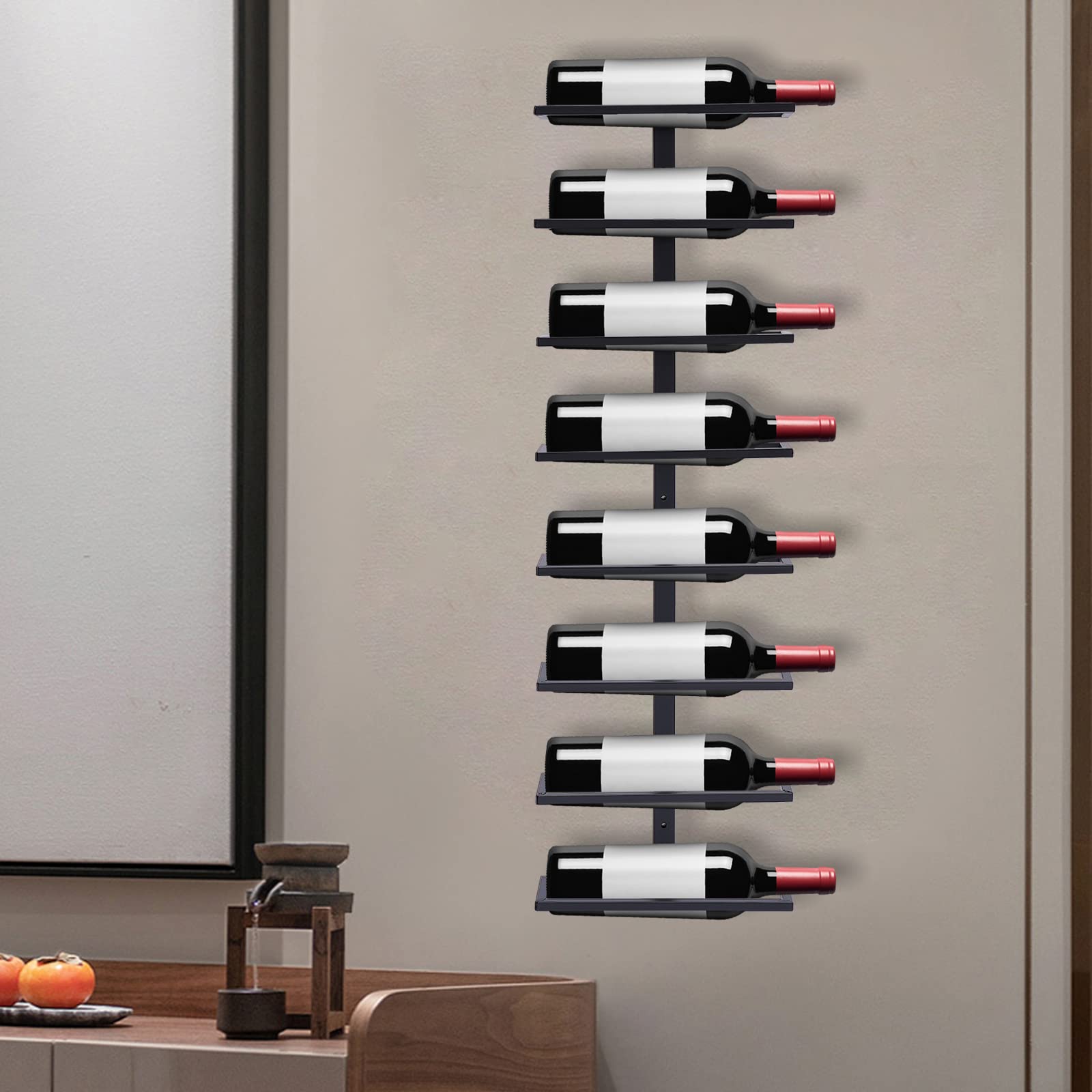 LYNICESHOP 8 Bottle Wall Mounted Wine Rack Wine Bottle Rack Holder Storage Organizer, Center Frame Metal Wall Mount Wine Bottle Rack for Kitchen, Pantry, Dining Room, Bar, Wine Cellar