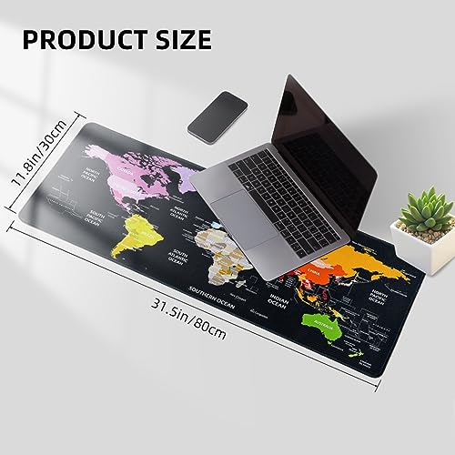 XGB World Map Extended Large Gaming Mouse Pad, 31.5x11.8 Inch Big XL Mousepad with Seamed Edges, Keyboard Pad, HD Printing, Non-Slip Rubber Base, Waterproof, Desk Mat Pad for Home, Office, Gaming