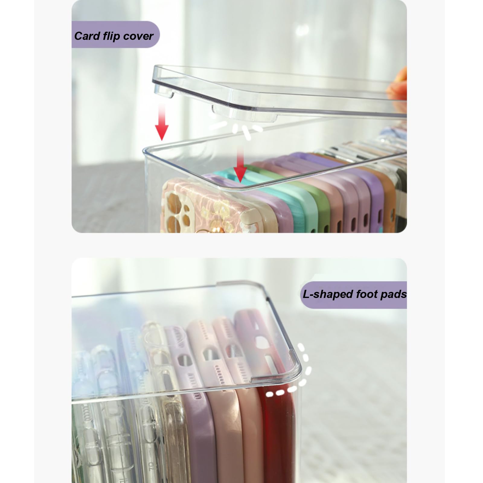 Serlife Phone Case Storage Holder Acrylic TV Remote Control Media Mobile Phone Storage Organizer with Lid