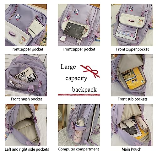 YJMKOI Kawaii Backpack for Girls with Pins Primary School Backpack Sweet and Cute Girl School Bag Kids BookBag, Black