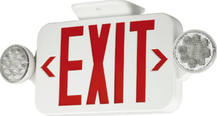 Self-Testing Combo All LED Exit Sign with Emergency Lights - 90-Minute Battery Backup Hard Wired Dual-Voltage 120V/277V, Durable Thermoplastic & Adjustable Heads, UL 924 listed, Easy Installation