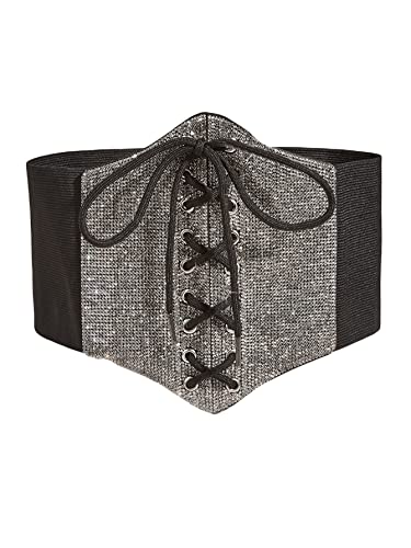 Verdusa Women's Rhinestone Corset Waist Belt Waistband Elastic Retro Wide Belt Black M