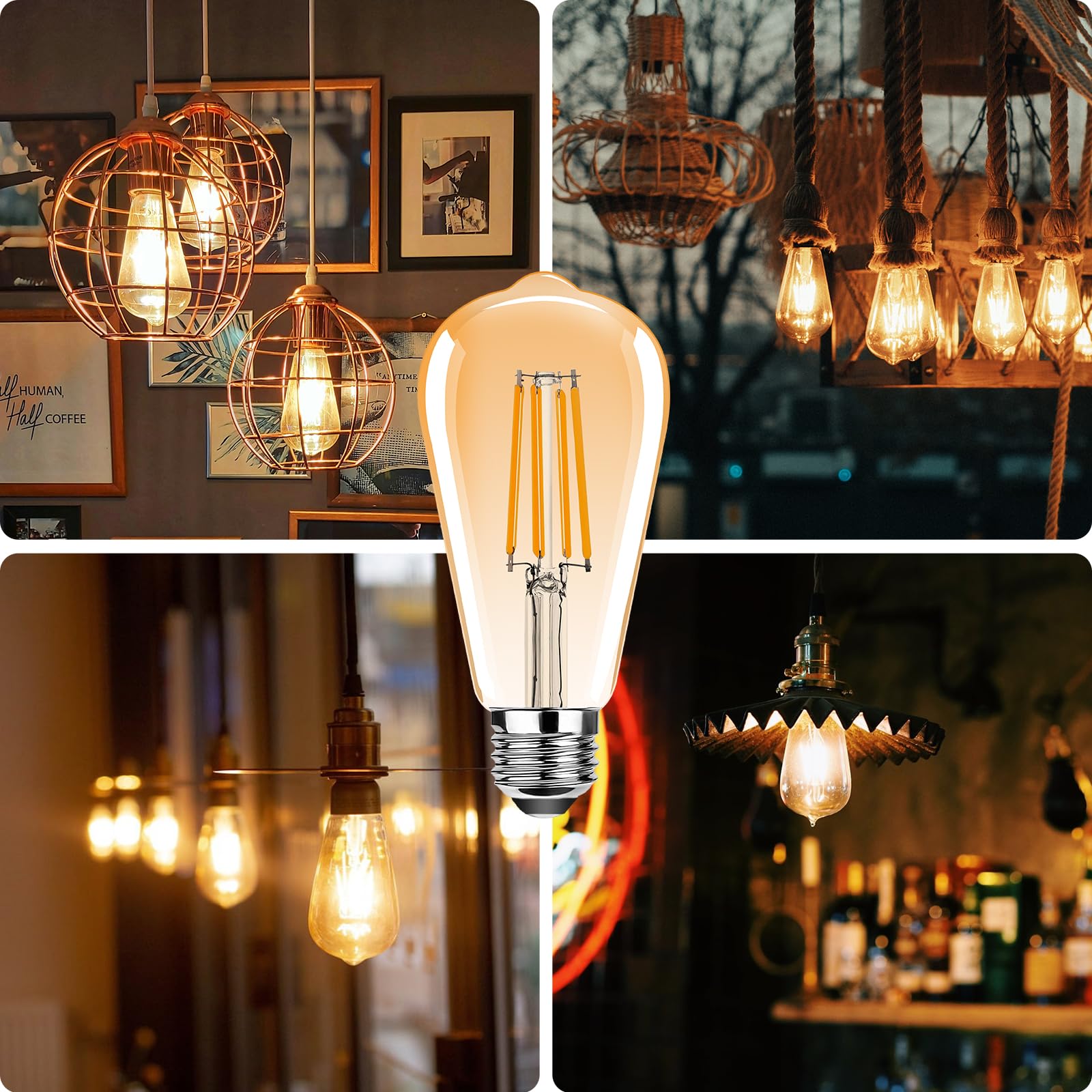 ProCrus ST19 Vintage LED Edison Light Bulbs,E26 Led Bulb 25W Equivalent,ST64 Vintage LED Filament Bulbs,2.5W Warm White 2500K,250LM,Amber Glass,Non-Dimmable,3 Pack