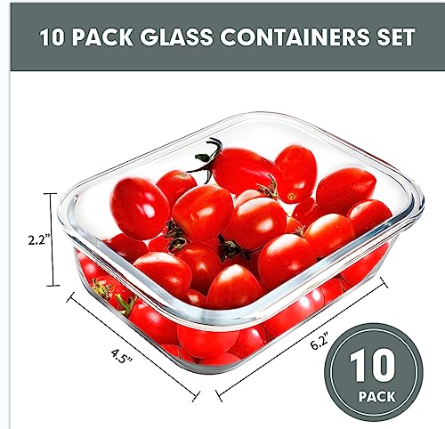 VERONES 10 Pack 22 OZ Glass Meal Prep Containers, Airtight Glass Lunch Containers Set, Glass Food Storage Containers with Lids,BPA-Free, for Microwave, Oven, Freezer & Dishwasher Friendly,Grey