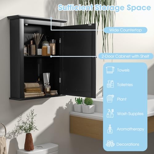 Safeplus Versatile Wall-Mounted Bathroom Medicine Cabinet with Mirror, Adjustable Storage Organizer for Living Room, Bedroom, Entryway - Perfect for Everyday Use, Black