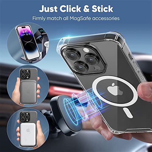 SUCGLES for iPhone 14 Pro Case, Compatible with MagSafe, Shockproof Military Grade Protection, Non-Yellowing, Strong Magnetic Slim Phone Cover for Apple 14pro, 6.1in (A-Magnet Clear Bumper)