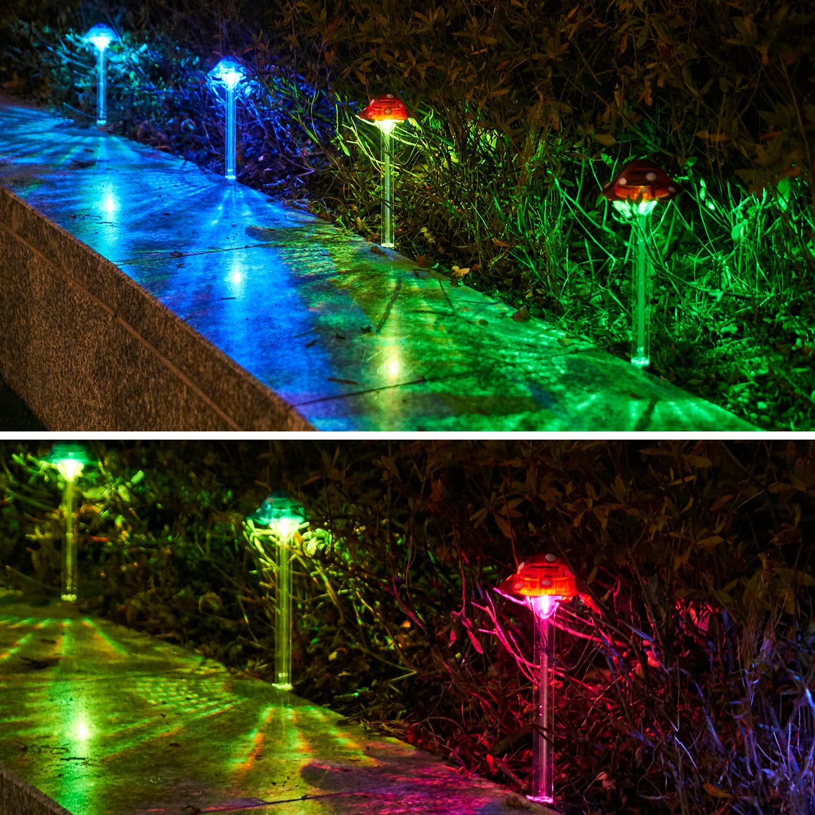 QEEPGG Solar Mushroom Lights Outdoor Pathway 6pcs, Multi-Color Changing Durable Plastic Cute LED Light, Solar Landscape Lights Waterproof for Lawn, Patio, Yard, Walkway, Driveway and Garden
