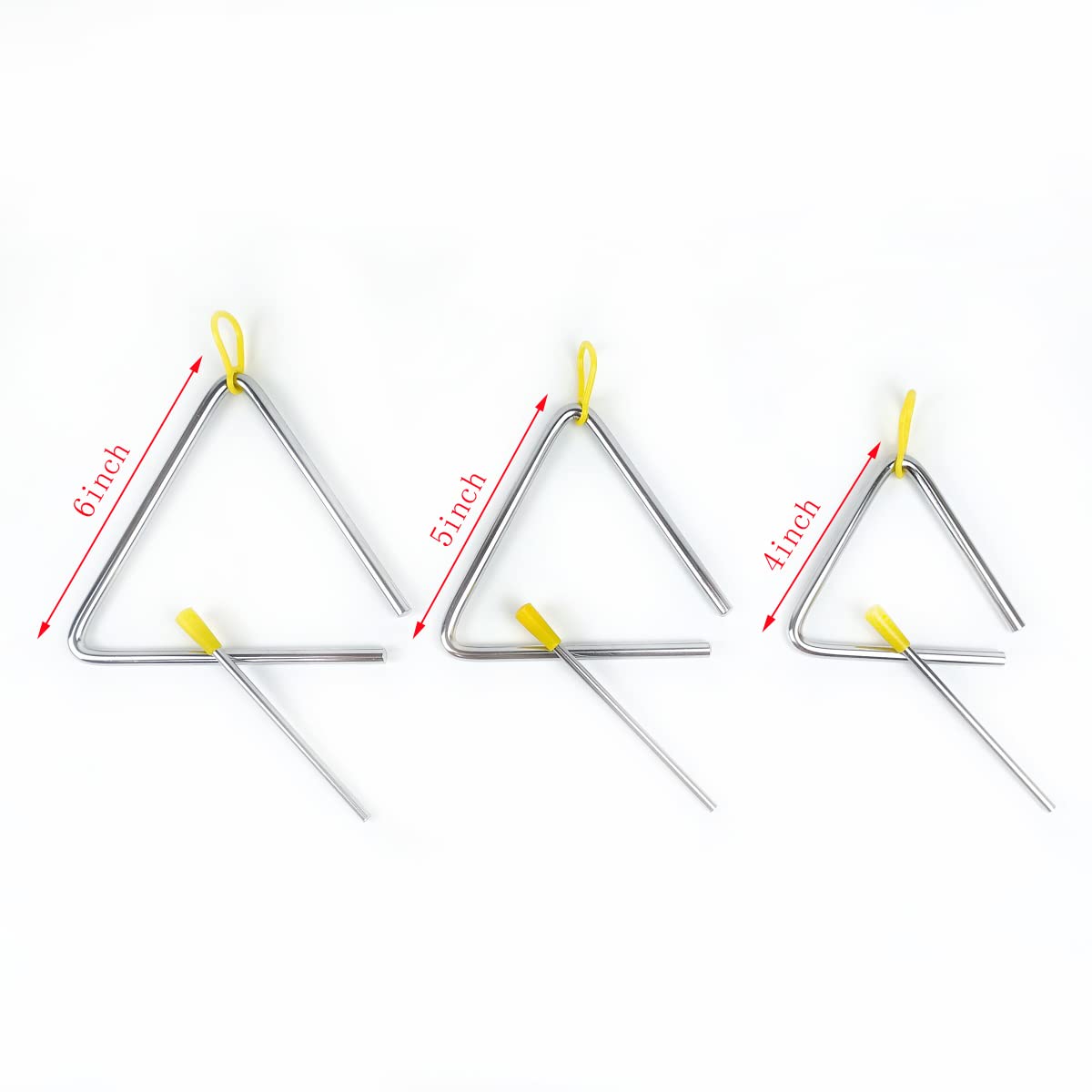 LOONELO Musical Triangle Instruments Set,Hand Percussion Triangles Musical Instrument with Striker for Music Enlightenment,4,5,6 inch (Silver-4-5-6inch)