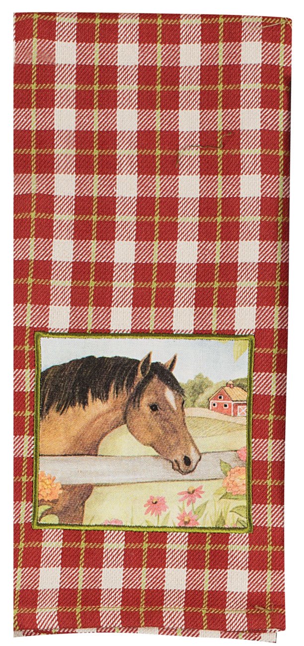 Kay Dee Designs R3776 Grace & Beauty Red Plaid Horses Tea Towel