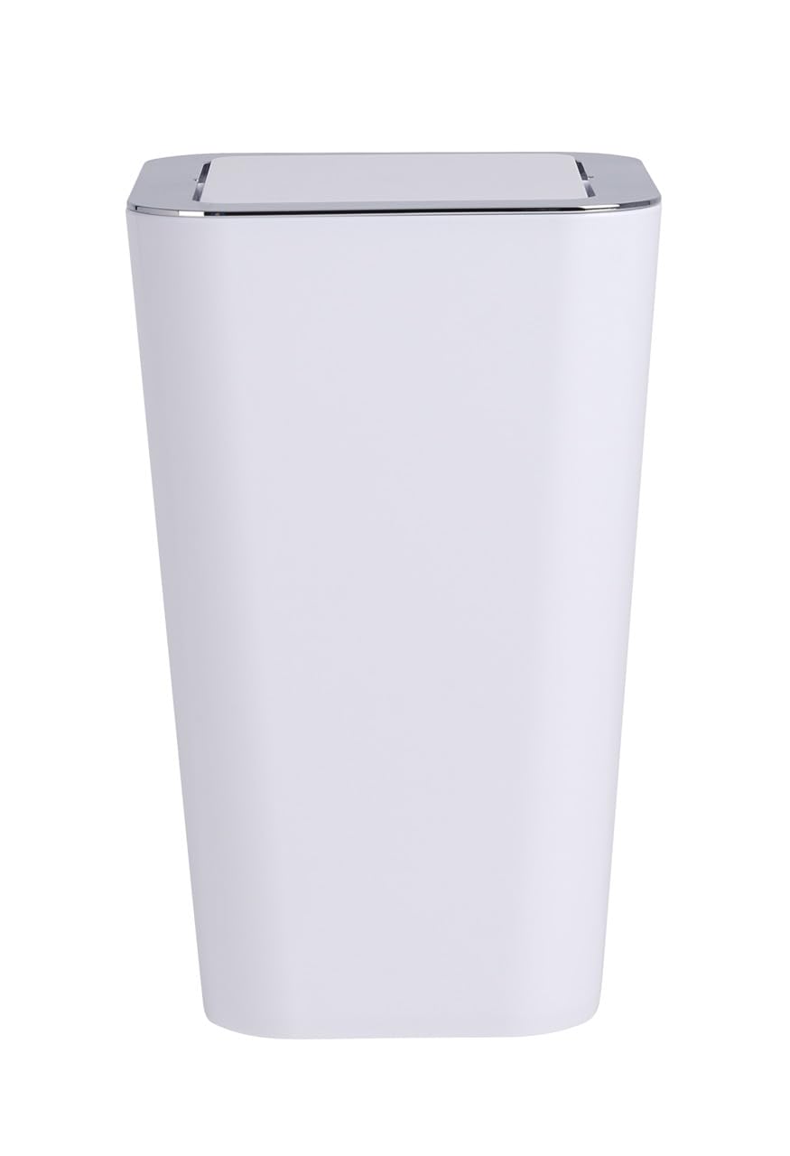 WENKO Small Trash Can with Swing Top Lid, Mini Waste Basket, Stylish Garbage Bin for Bathroom, Bedroom, Kitchen, 1.6 Gallon, 7.1 x 11.2 x 7.1 in, White