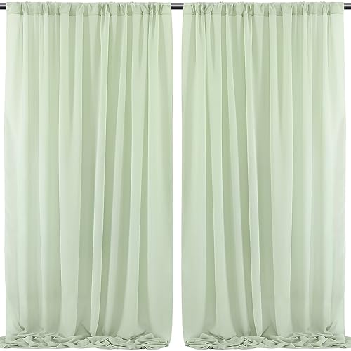Sage Green Chiffon Sheer Backdrop Curtain for Wedding, Parties, Sage Green Arch Drapes for Backdrop Decoration,Wrinkle-Free 10ft x 10ft