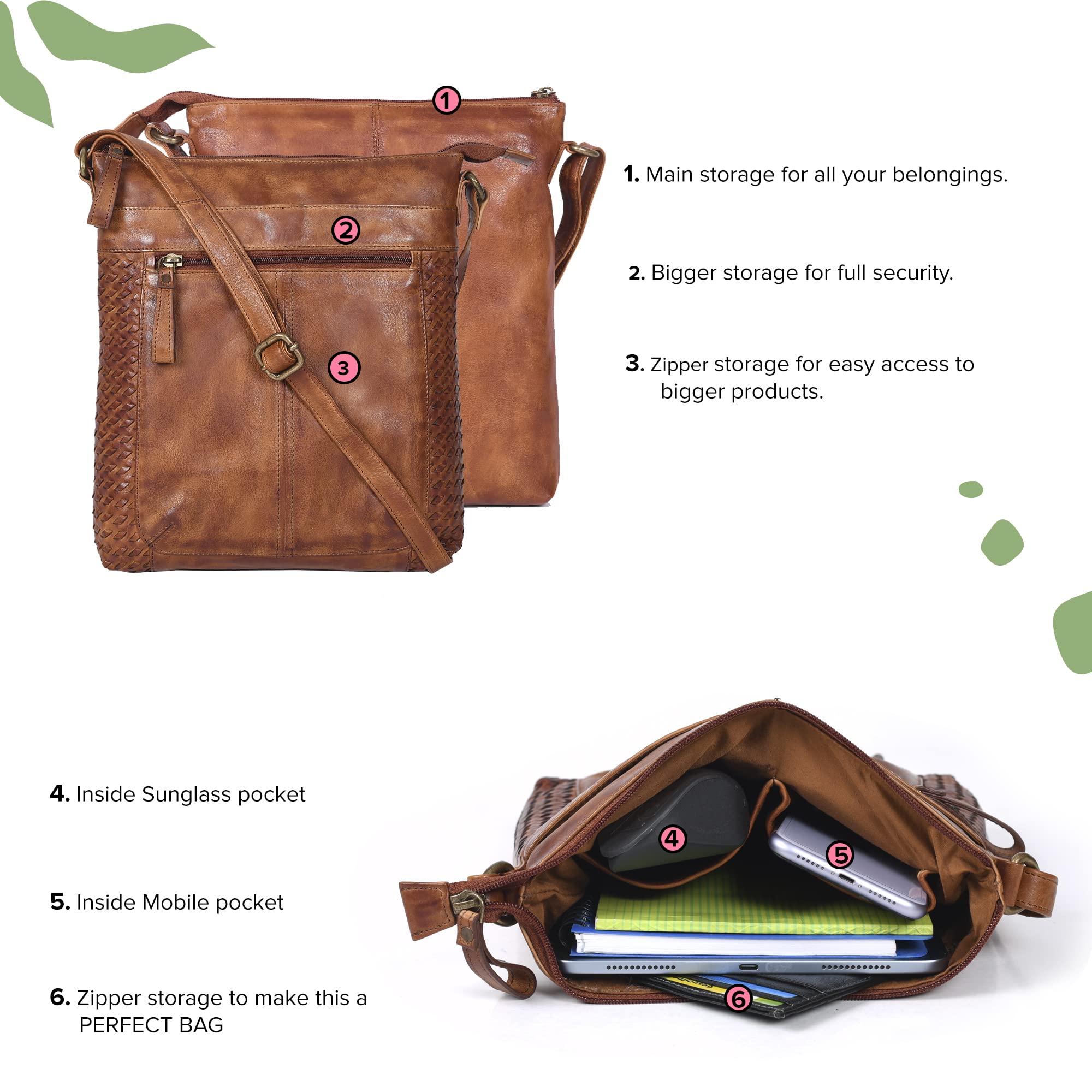 Oak Leathers Leather Crossbody (Tan)
