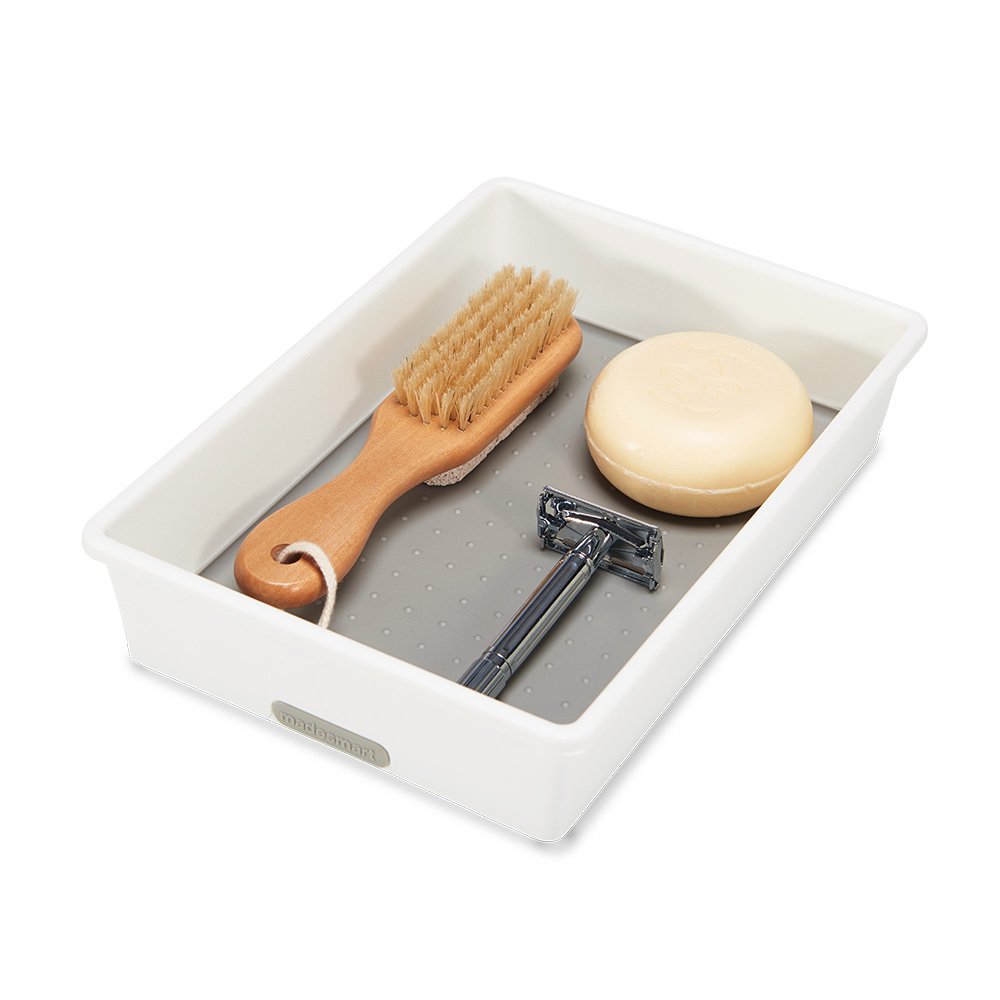 madesmart Classic Mini Utensil Tray - White & Classic 9.75" x 6.75" Bin - White | CLASSIC COLLECTION | Soft-grip Lining and Non-slip Rubber Feet | BPA-Free