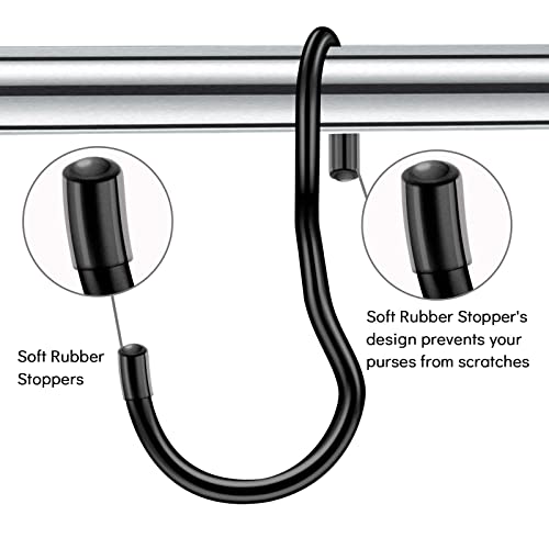 Purse Hanger for Closet - 10 Pack Closet Hooks for Bags - Unique Twisted Design Closet Rod Hooks Saves Space, Large Size Purse Hooks for Hanging Handbags, Belts, Scarves, Hats, Clothes - Black