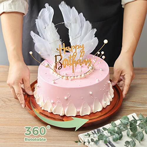 WEHOME Rotating Cake Stand with Dome,Acacia Wood with Acrylic Lid,Revolving Cake Diaplay Plate Holder with Clear Cake Cover for Cakes,Cupcakes,Pastries,Cookies,Desserts&etc.