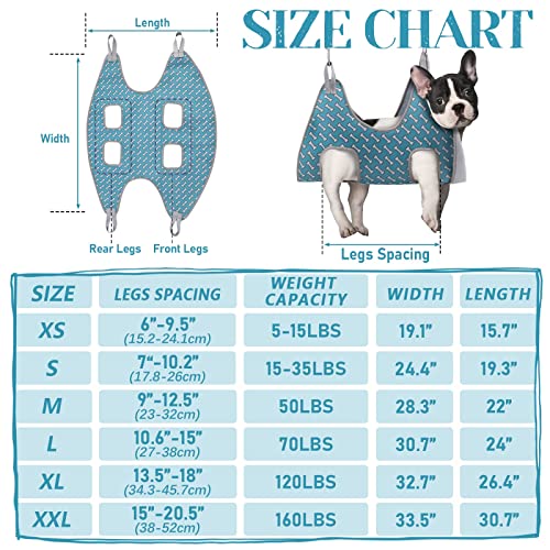 Supet Dog Grooming Hammock Harness for Cats Dogs, Relaxation Pet Restraint & Small Animal Leashes Sling Helper Nail Trimming Clipping, S( Legs Spacing:7-10.2" /) , Coral blue