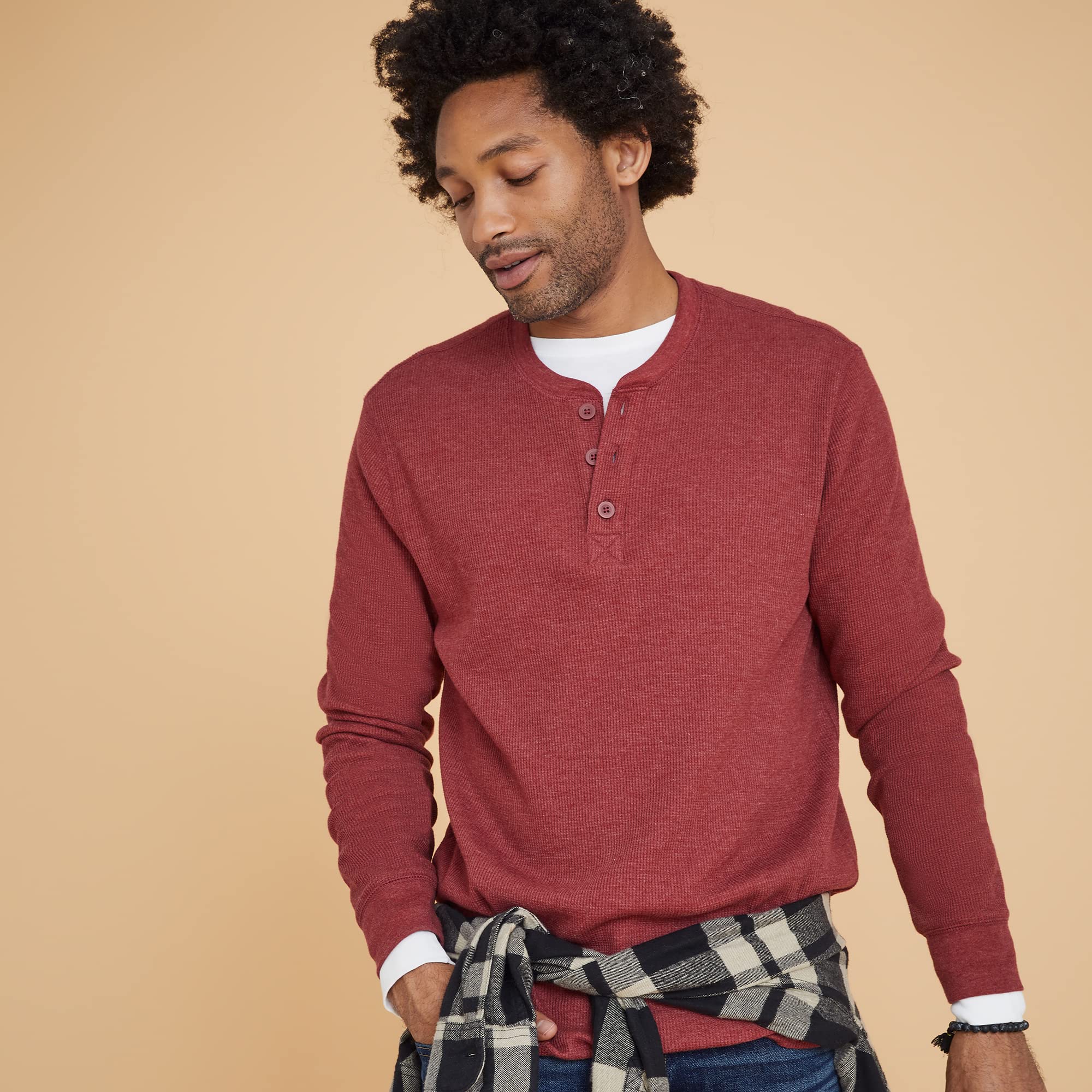 Hanes Men's Beefy Long Sleeve Three-Button Henley
