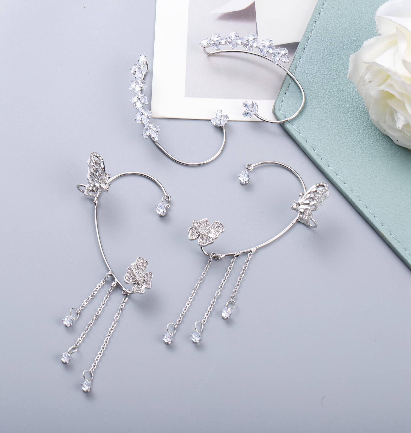 LOREMOW 2 Pair Ear Clips Ear Clip Earrings for Women Clip on Earrings Non Pierced Butterfly Earring Cuff Wrap Earrings Set AS