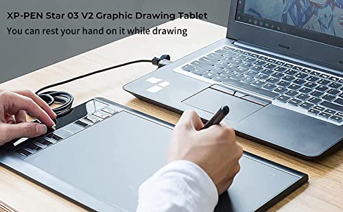 XPPen Star03 V2 Drawing Tablet Graphics Drawing Pen Tablet with 8192 Levels Pen Pressure Battery-Free Stylus Passive Pen Signature Board with 8 Hot Keys (Black)