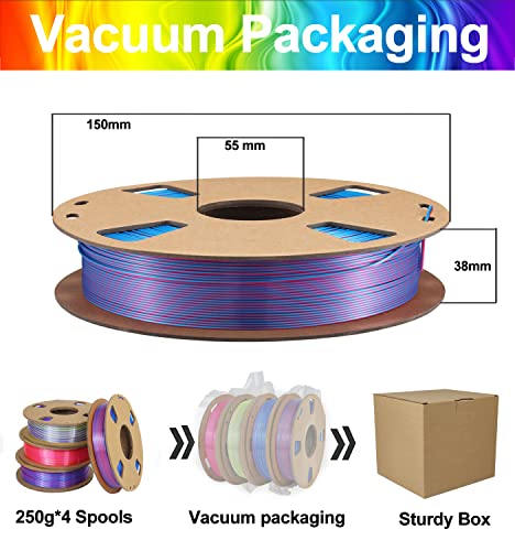 Taiyiyun 3D PLA Filament 1.75mm Bundle, Dual Color Filament PLA Dimensional Accuracy +/- 0.03 mm 3D Printing Filament, Color Changing PLA Silk Filament 250g*4 Spools