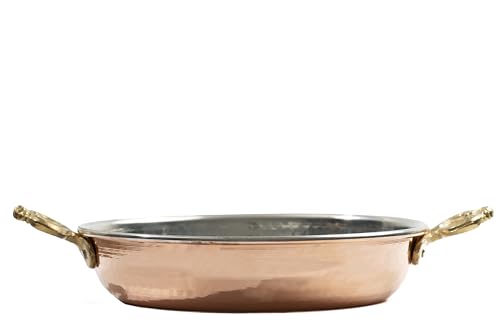 vensila Hand Hammered Copper Pan - Tin Lined Thick Copper Frying Skillet - Authentic Omelette Pan - Red Copper Egg Pan with Brass Handles - Turkish Copper Cookware Sahan (9 inch)
