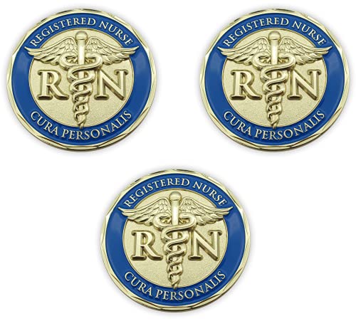 Nurse Coin, Bulk Pack of 3, The Lord is My Refuge & My Fortress, Psalm 91 & Cura Personalis - Personal Care, Religious Pocket Token of Peace & Protection, RN Challenge Coin with Christian Flag