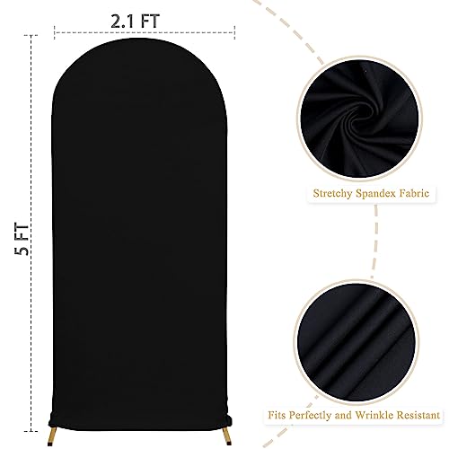 Spandex Wedding Arch Cover Black Stretch Chiara Backdrop Stand Cover 5 ft by 2.1ft Arch Backdrop Covers for Round Top Arch Wall Backdrop Bridal Shower Ceremony Birthday Decor Fitted Backdrop Fabric