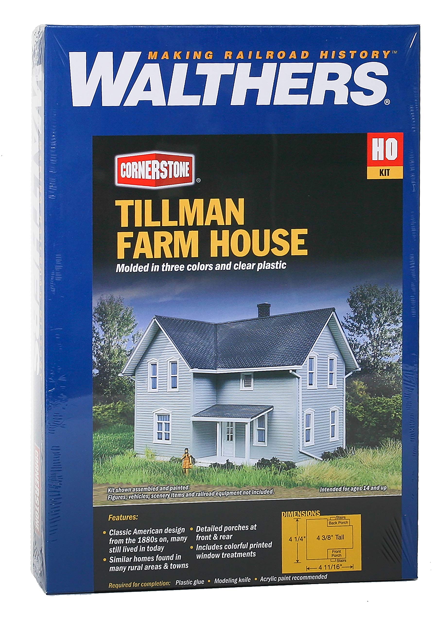 Walthers Cornerstone HO Scale Model Tillman Farm House Kit, 3/8" 11.9 x 10.7 x 11.1cm