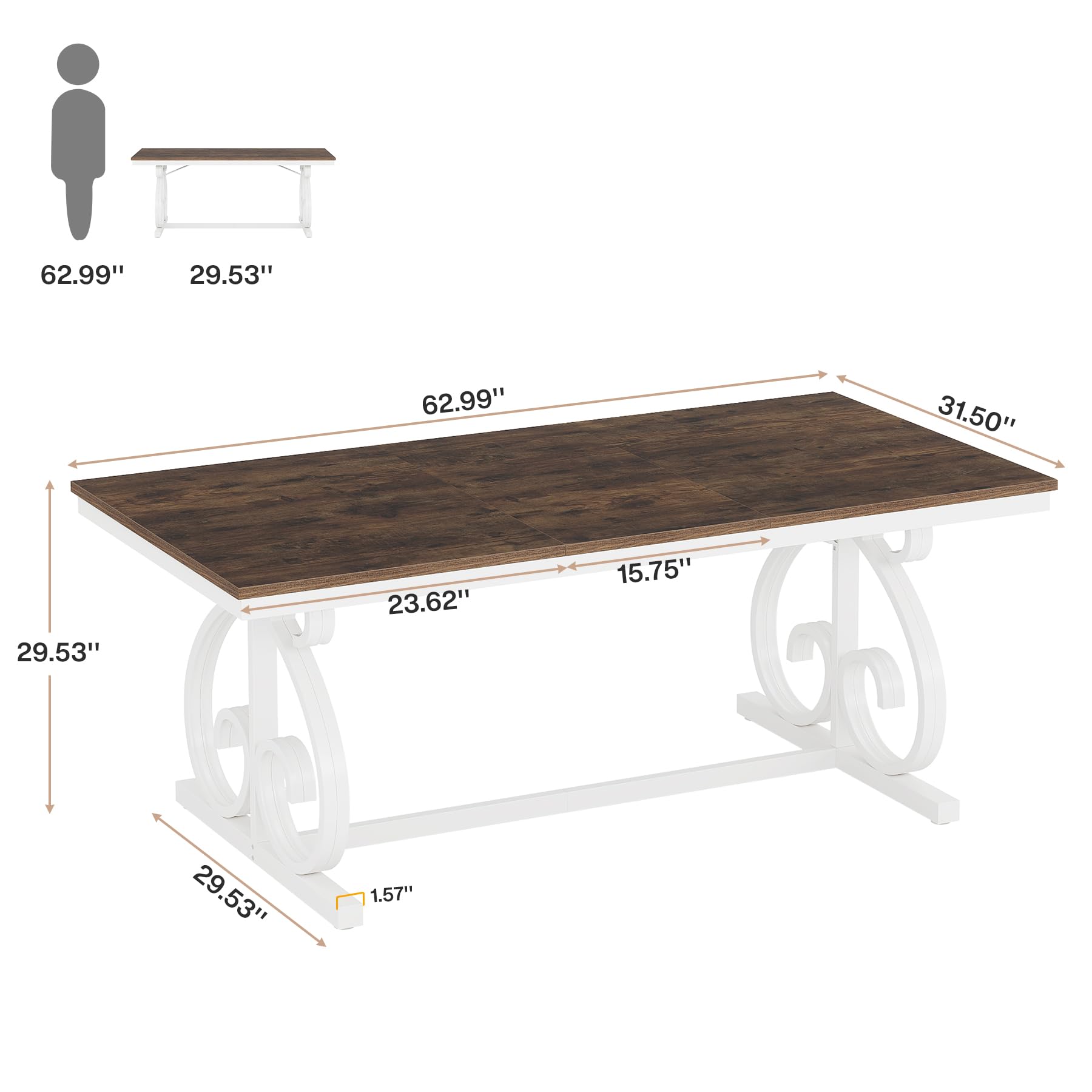 Tribesigns 63-Inch Executive Office Desk: Large Computer Desk with Metal Legs, Wood Modern Office Desk Writing Desk Workstation for Home Office, Brown + White