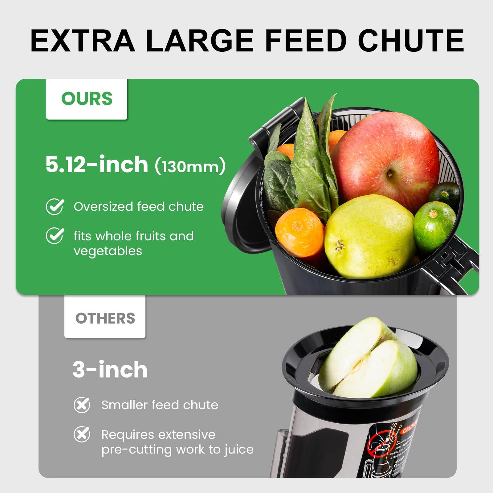 Ventray Cold Press Juicer, Slow Juicer Machines with 5.12" Wide Feed Chute for Whole Fruits & Vegetables, High Juice Yield, Easy to Clean,250W