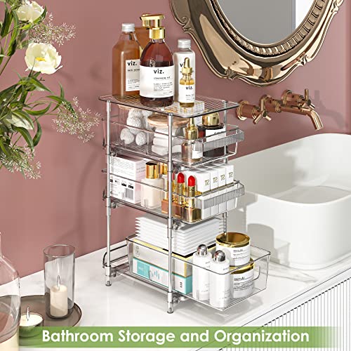 YOOMIDDA Bathroom Storage Organizer with Dividers, Multi-Purpose Kitchen Under Sink Organizers and Storage Slide-Out, Closet Organization, Kitchen Pantry Cabinet Medicine Bins (4 Tier)
