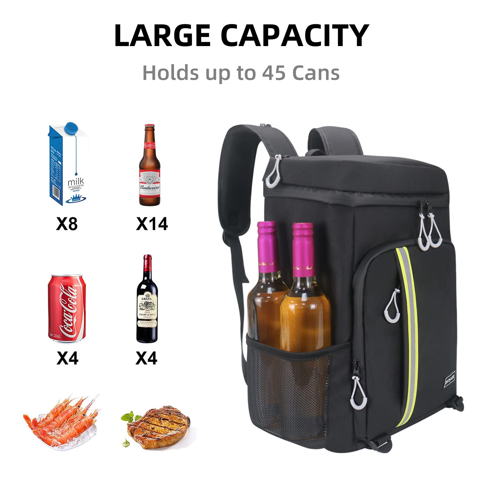 LOSAHI Backpack Cooler Bag - Insulated, Waterproof, Leakproof, Spacious - Holds 330ml Beverages, 24 Hours Cold, Multiple Pockets, Comfortable Carry