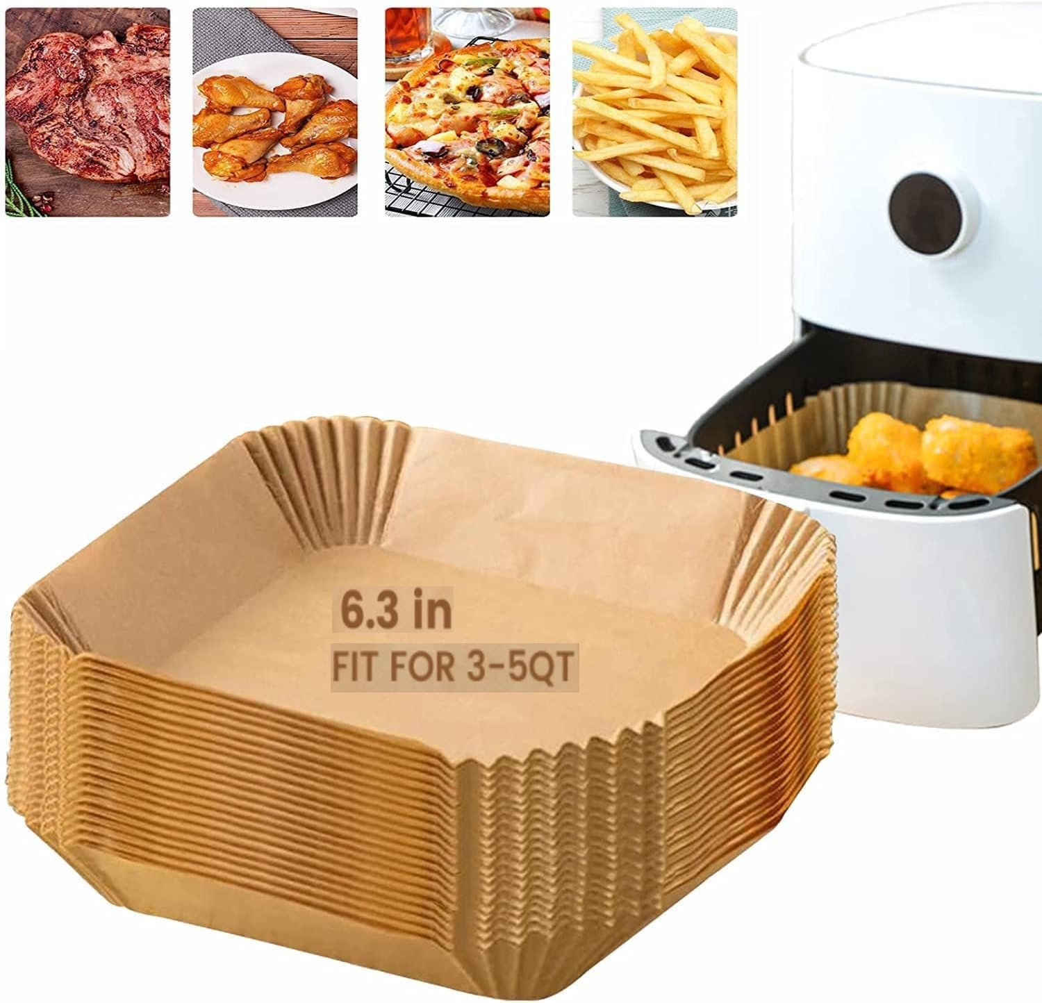 MT&L Air Fryer Disposable Square Paper Liner 6.3 in Fit 3-5 Qt, Non-Stick Waterproof Oil Grease Proof Parchment Liners Baking Paper for Air Fryer | Microwave | Grill