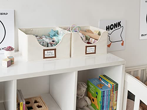 StorageWorks Storage Bins, Foldable Storage Basket for Shelves, Fabric Organizing Bins with Cutout Window and 2 Handles, Beige, 2-Pack