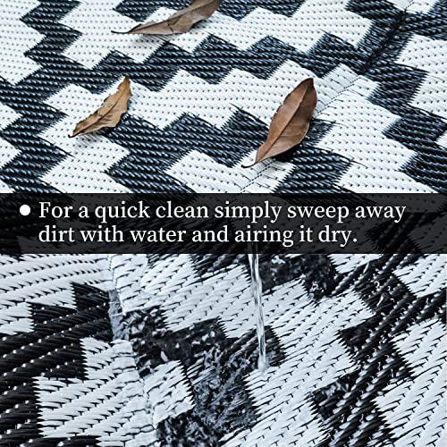 NFECO Reversible Rugs Plastic Rug Outdoor Rug Lightweight Outside Mats with Carrying Bag Modern Outdoor Rug for Patio Portable Mats for RV Backyard Deck Picnic Beach(5x7, Black&White)