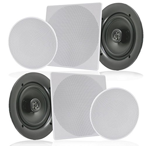Pyle Pair 6.5ā Flush Mount In-wall In-ceiling 2-Way Speaker System Spring Loaded Quick Connections Changeable Round/Square Grill Stereo Sound Polypropylene Cone Polymer Tweeter 200 Watts (PDIC1666)