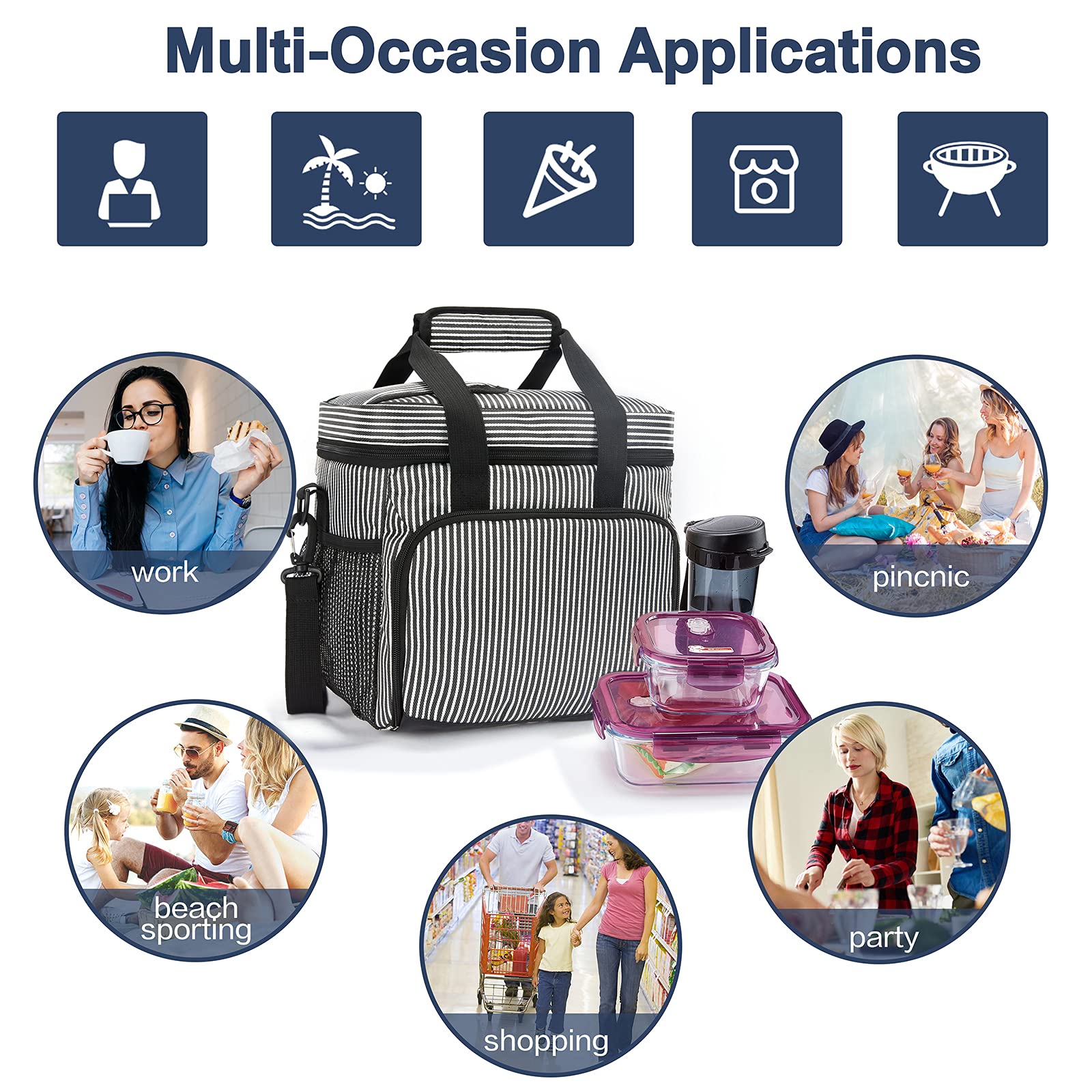 MOV COMPRA 15L Insulated Lunch Bags for Men, Leakproof Lunch Box for Adults, Mens Lunchbox for Work,Picnic,Camping. (24-Can(Black))