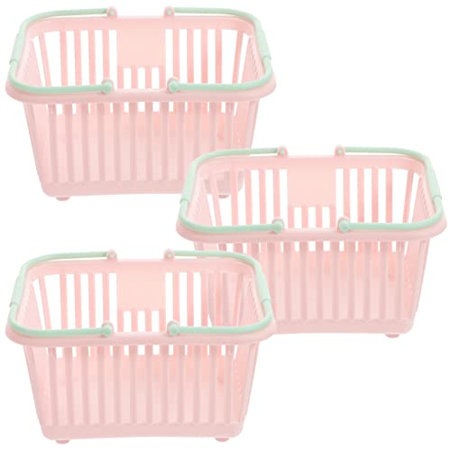 Toddmomy 3pcs Portable Shower Basket Grocery Baskets With Handles Small Basket with Handle for Organizing, Bathroom Kitchen Room Bedroom（Pink）