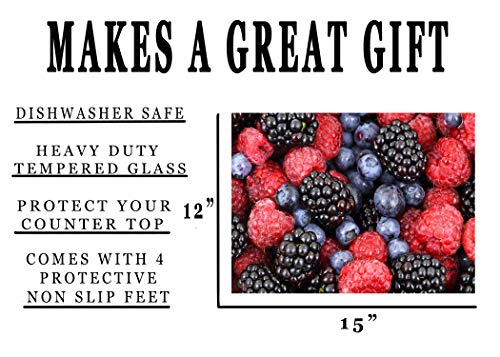 Mixed Berries Kitchen Glass Cutting Board Decorative Gift For Blueberries Raspberries Blackberries Mom Design Red