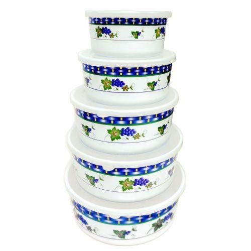 Melamine Bowl 5 Pcs set - serving bowls with lids Bowl Set for Soup Cereal Rice Noodles Salad, Dishwasher-Safe