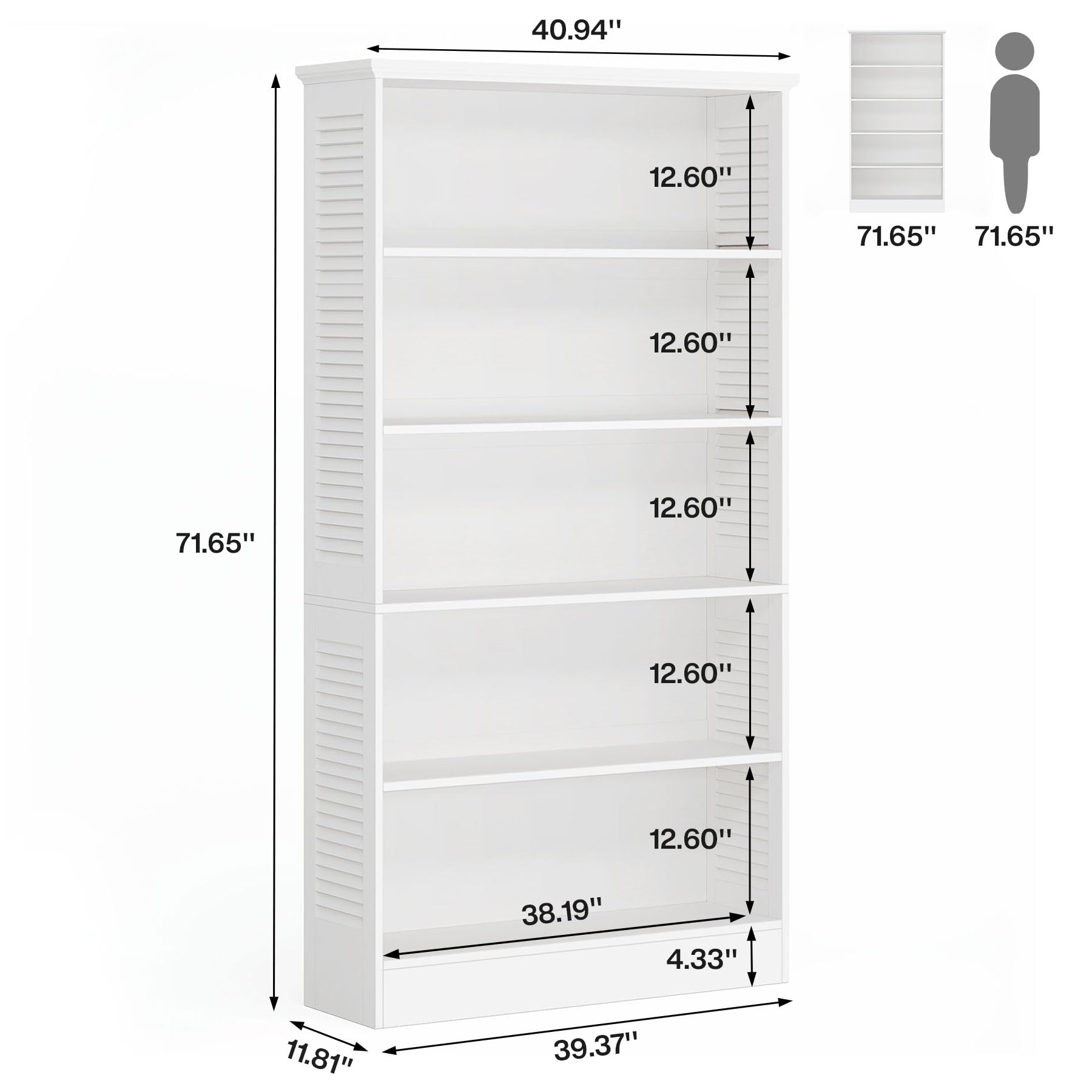 Tribesigns 5-Tier White Bookcase, 72" Tall Modern Simple Bookshelf with Storage Shelves, 39.4" Wide Floor Standing Library Bookshelf, Wood Display Shelving Unit for Living Room, Home Office (1)