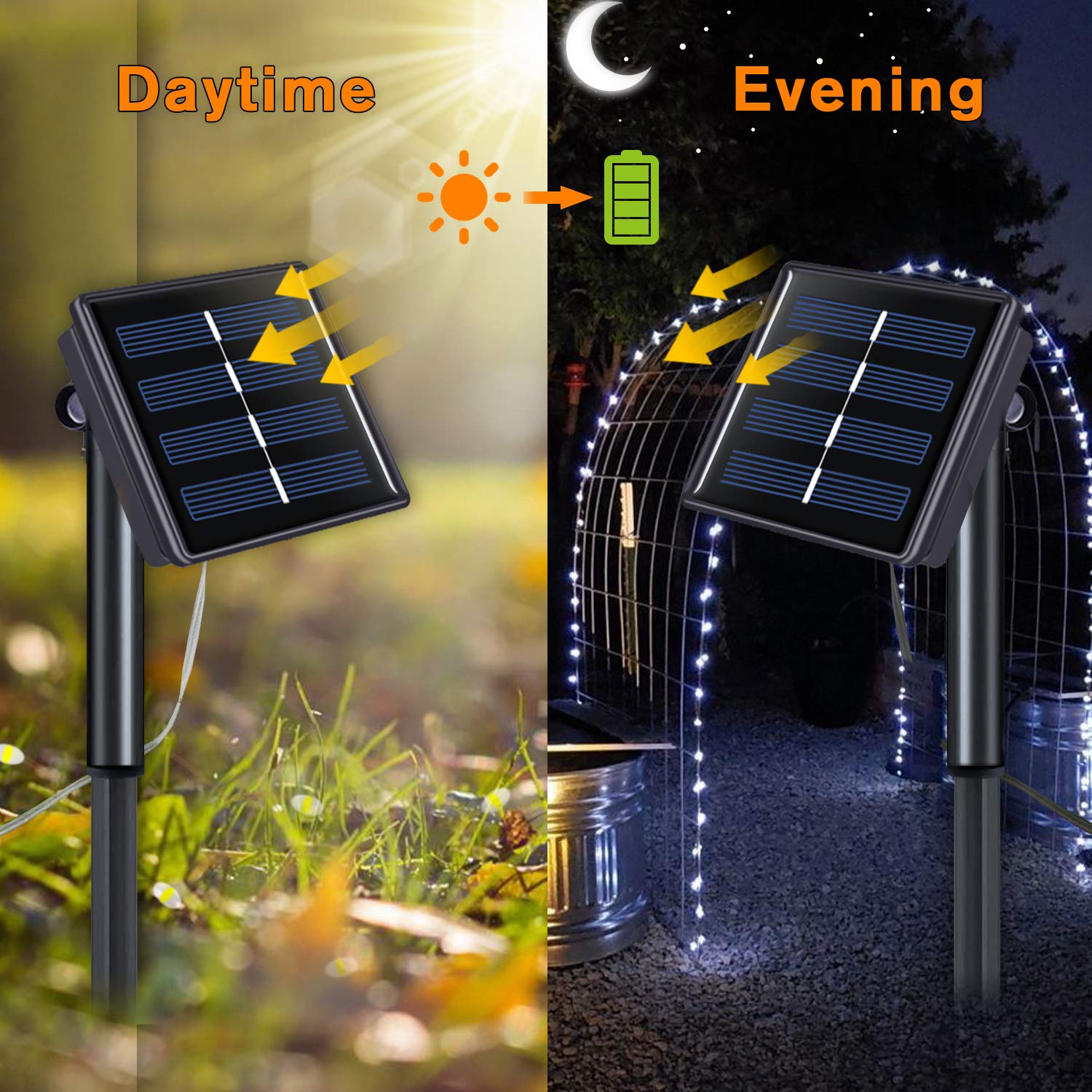 QITONG White Solar Fairy Lights Outdoor Waterproof, 2 Pack Each 33ft 100 LED Solar String Lights, 8 Modes Silver Wire Solar Christmas Twinkle Lights