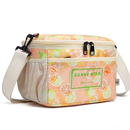 SUNNY BIRD Foldable Insulated Lunch Bag Leakproof Thermal Lunch Box for Women Men Teen with Shoulder Strap (Grapefruit Pink)