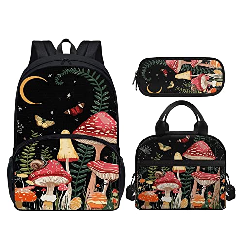 ZFRXIGN Butterfly Mushroom Backpack for School Girls Bookbag School Bags Back Packs Purse for Teens College Students Book Bags Satchel Casual Daypack Rucksack Moon Night