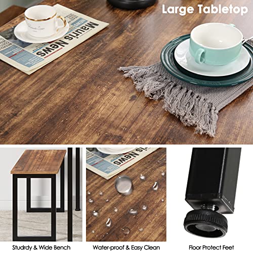 SogesHome 3-Piece Kitchen Dining Room Table Sets, 45ββ Table and 2 Benches for 4, Space-Saving Table Set for Restaurant, Coffee Shop, Living Room, Small Space