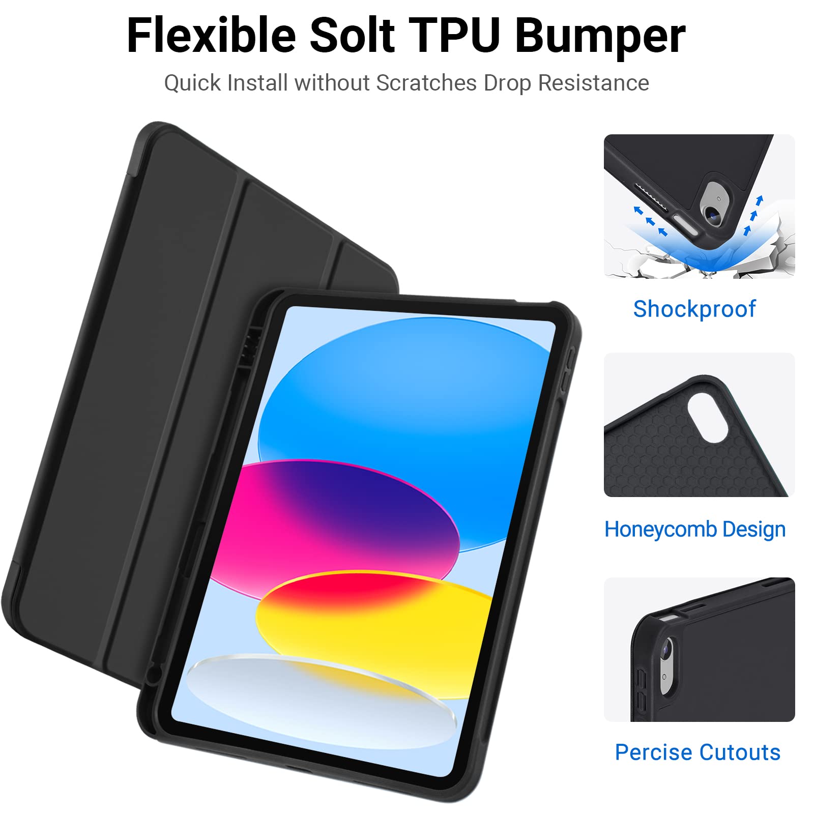 SIWENGDE for iPad 10th Generation Case 2022 with Pencil Holder, iPad 10.9 Inch Case [Support Touch ID] Flexible TPU Back Shell Smart Trifold Stand Protective Cover, Auto Wake/Sleep(Light Blue)