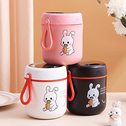Yanglonghui Thermos with Foldable Spoon, Stainless Steel Thermal Food Container Soup Cup Leak Proof Insulated Lunch Box Hot Cold Food for Office Picnic Travel (White)