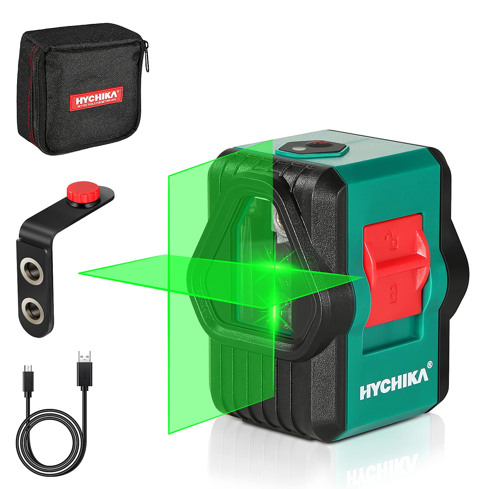 Laser Level-HYCHIKA Self Leveling Laser Level 50ft Self leveling Green Cross Line Laser Level Line Tool with Battery Magnetic Base for Construction Picture Photo Hanging (Green-1)