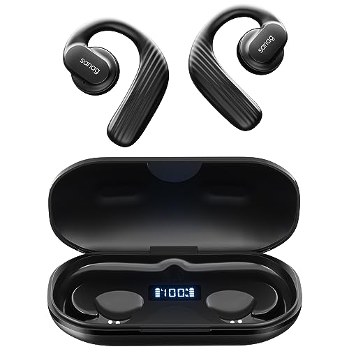 Sanag Open Ear Headphones Wireless Bluetooth 5.3 with Charging Case 56H Playtime,Touch Control Air Conduction Open Ear Earbuds with Earhooks Workout Headphones for Men Women Running,Sports,Driving